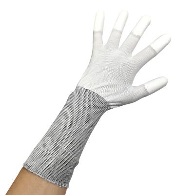 China 13 Inch White Extended PU Coated Top Fit Gloves PU Polyester Working Glove for sale