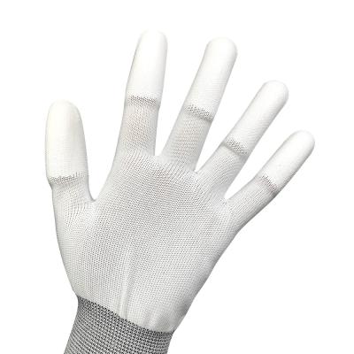China 13 Inch White Extended PU Coated Top Fit Gloves PU Polyester Working Glove for sale