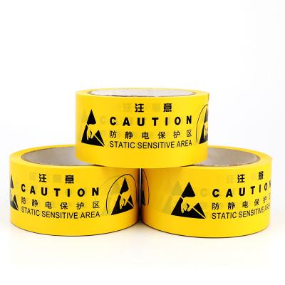 China Yellow ESD Anti Static Warning Tape Chinese Or English Identification Tape Protection Zone PVC Floor Tape for sale