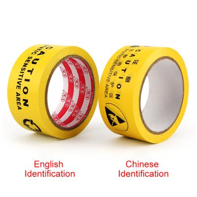 China Yellow ESD Anti Static Warning Tape Chinese Or English Identification Tape Protection Zone PVC Floor Tape for sale