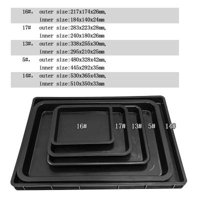 China 530x365x43mm ESD Antistatic Square Trays Black Plastic Rectangular Shallow ESD Tray ESD Electronic Circle Turntable for sale