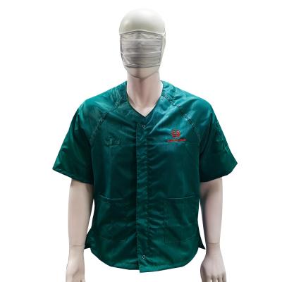 China Green Cleanroom ESD Antistatic Short Sleeved Coat for sale
