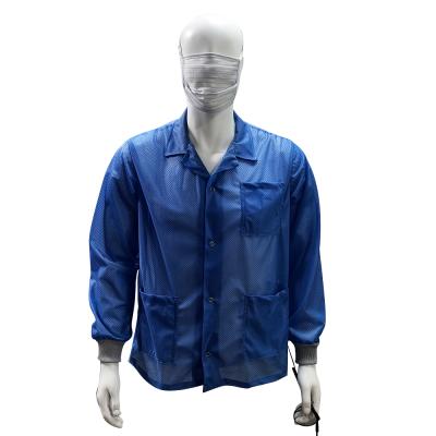China ESD Anti Static 96% Polyester+4% Carbon Fiber Diamond Grid Lab Coat for sale