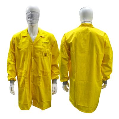 China Yellow 5mm Grid ESD Lab Coat With Snap Buttons for sale