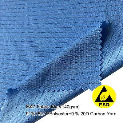 China 5mm Stripe ESD Fabric Blue (140gsm) 91%75D-T Polyester+9 % 20D Carbon Yarn for sale