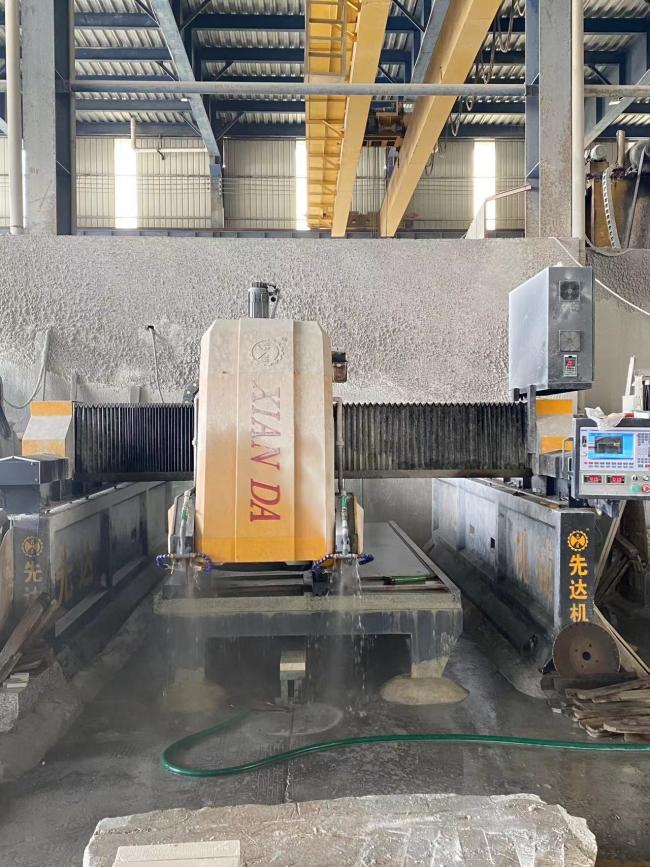 Close-up of machine cutting mechanism