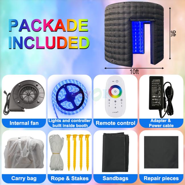 Group using inflatable photo booth