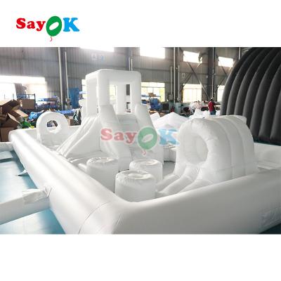 China Customized Fashionable Mini White Splash Pad Water Park Inflatable Obstacle Course Playground Castle Slide Combo for sale