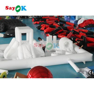 China Customized Fashionable Mini White Splash Pad Water Park Inflatable Obstacle Course Playground Castle Slide Combo for sale