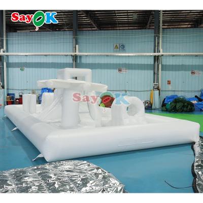 China Customized Fashionable Mini White Splash Pad Water Park Inflatable Obstacle Course Playground Castle Slide Combo for sale