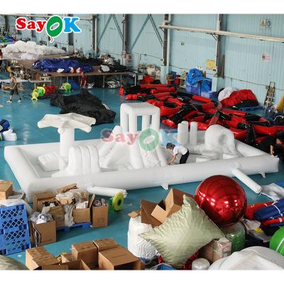 China Customized Fashionable Mini White Splash Pad Water Park Inflatable Obstacle Course Playground Castle Slide Combo for sale