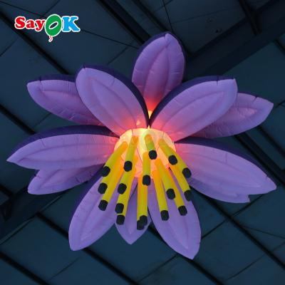 China Giant LED Lighting Hanging Flowers Purple Inflatable Lotus Flower For Event Wedding Club Decoration for sale
