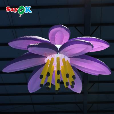 China Giant LED Lighting Hanging Flowers Purple Inflatable Lotus Flower For Event Wedding Club Decoration for sale