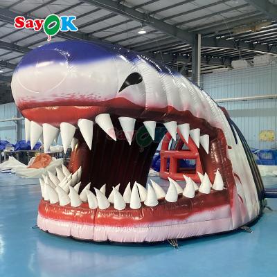 China Commercial 0.4mm PVC Inflatable Shark Head Tunnel Tent - Flame Retardant & Customizable Size for Outdoor Football Sports for sale