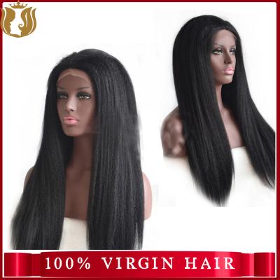China Bleach Knot Kinky Straight Human Hair Wig Peruvian Virgin Hair Full Lace Wigs for sale