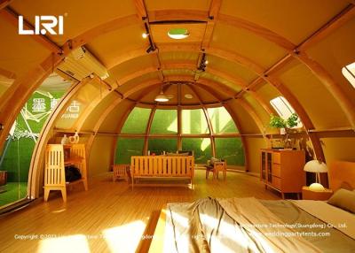 China Outdoor Wooden Support Hotel Panorama Dome Glamping Tents with Bathroom Cabin for sale