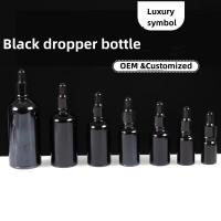 China Customizable 30ml Black Glass Serum Dropper Bottle with Screw Cap DIN18 for sale