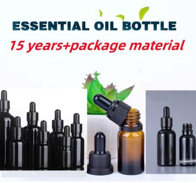 China 10 ml 20 ml 30 ml 50 ml Bottiglia vuota rotonda di olio essenziale Bottiglia gocciolante di vetro nero lucido con piegette di vetro calibrato for sale