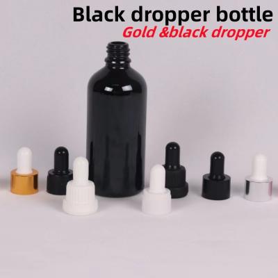Cina 10 ml 20 ml 30 ml 50 ml Bottiglia vuota rotonda di olio essenziale Bottiglia gocciolante di vetro nero lucido con piegette di vetro calibrato in vendita