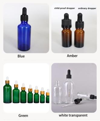 Cina Imballaggio dell' olio essenziale 1OZ 2OZ 20ml 30ml 50ml siero di olio essenziale di ambra Bottiglia gocciolante di vetro con tappo a prova di bambino in vendita