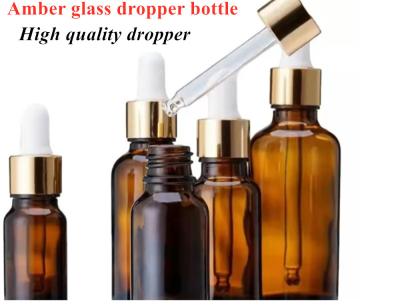 Cina Bottiglia di vetro cosmetica Bottiglia per gocciolante di siero di ambra 30 ml 50 ml 60 ml Ambrore Luxury Essential Oil Bottiglia di vetro con testa di gocciolante nera in vendita