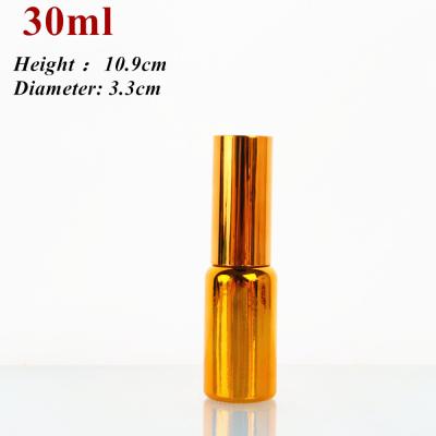 Cina Luxury Brillante 30ml 50ml 60ml Oro Electroplate UV Siero vetro dorato olio essenziale bottiglia gocciolante di vetro con testa spray in vendita
