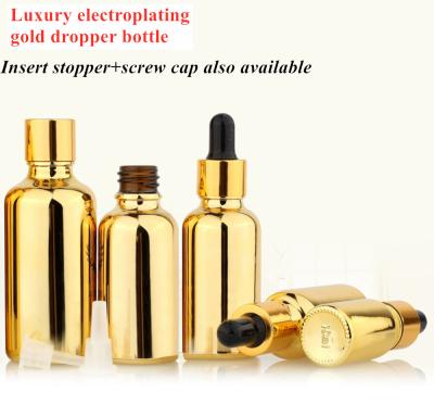 Cina 20 ml 30 ml 50 ml Vuoto Riutilizzabile Elettrolizzante Oro Cosmetico Serumo di imballaggio Olio essenziale per la cura della pelle Bottiglia gocciolante in vetro in vendita