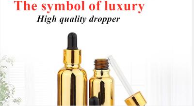 Cina 20 ml 30 ml 50 ml Vuoto Riutilizzabile Elettrolizzante Oro Cosmetico Serumo di imballaggio Olio essenziale per la cura della pelle Bottiglia gocciolante in vetro in vendita