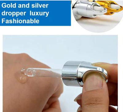 Cina 10ml 20ml 30ml 50ml Elettroplate Colore Oro Imballaggio Cosmetico di lusso Bottiglie gocciolanti in vetro per uso di oli essenziali in vendita