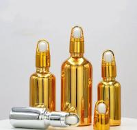 China Silver Gold Plated 50ml Glass Serum Bottle with Dropper Electroplate Luxury Essential Oil Packaging for sale
