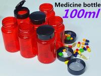 China Customized Red PET 100ml Empty Pill Bottle for Pharmacy Medicine Capsule Tablet for sale