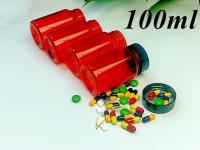 China Customized Red PET 100ml Empty Pill Bottle for Pharmacy Medicine Capsule Tablet for sale