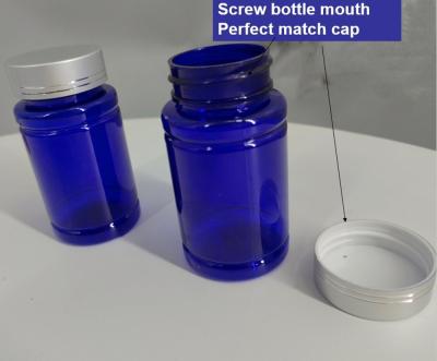 Cina 100cc 120cc Bottiglia di plastica per pillole Capsule trasparente Blu PET Riempiabile Plastica solida in polvere Pillola Bottiglia di medicina in vendita