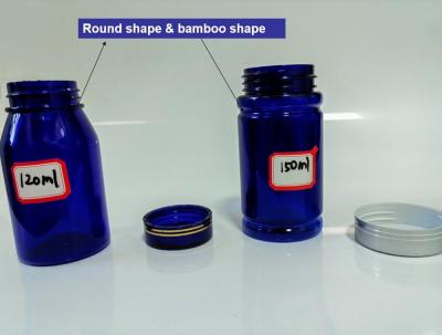 Cina 100cc 120cc 150cc Bottiglia di plastica per pillole Capsule Trasparente Blu Pet Riempievole Bottiglia di plastica solida per farmaci in vendita