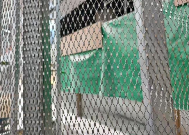 Close-up of stainless steel wire rope mesh structure