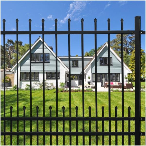 Quality Powder Coated Black Wrought Iron Fence Point / Spear Top Security Fencing for sale