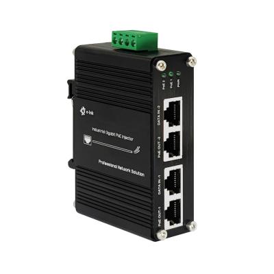 China Industrial 2 Port Gigabit PoE+ Injector 12VDC 48VDC Power Input for sale