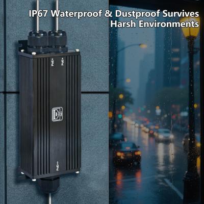 Chine Extendor industriel PoE Gigabit IP67 étanche à l'eau (1 x entrée 2 x sortie) à vendre