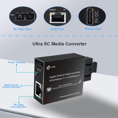 中国 マイクロタイプ 1000BASE-T RJ45 から SC ポート デュアルモード イーサネット メディア 変換器 販売のため
