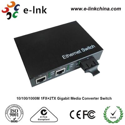China 1 puerto de fibra + 2 puertos RJ45 Convertidor de medios Gigabit Ethernet en venta