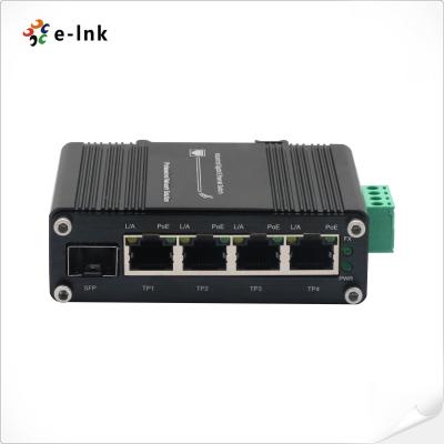 China Mini Industrial Switch Ethernet de 4 Puertos 10/100/1000T 802.3at PoE + 1 Puerto 100/1000X SFP con Entrada de 12~48VDC y Amplificador de Voltaje en venta