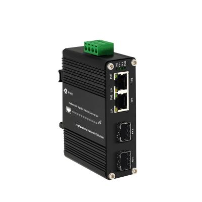 China Mini Industrial 1000M 2 puertos 802.3at PoE + 2 puertos Base-X SFP Switch Ethernet con función de refuerzo de alimentación de 12~48VDC en venta