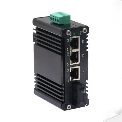 China Mini Industrial 3-Port 10/100/1000T 802.3at PoE + 1-Port 1000X SC Ethernet Switch con entrada de 12 ~ 48VDC y refuerzo de voltaje en venta
