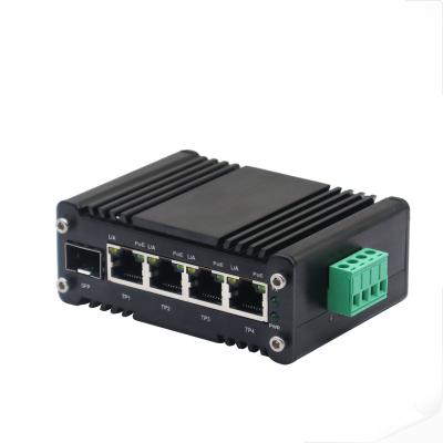China Mini Industrial Switch Ethernet de 4 Puertos 10/100/1000T 802.3at PoE + 1 Puerto 100/1000X SFP con Entrada de 12~48VDC y Amplificador de Voltaje en venta