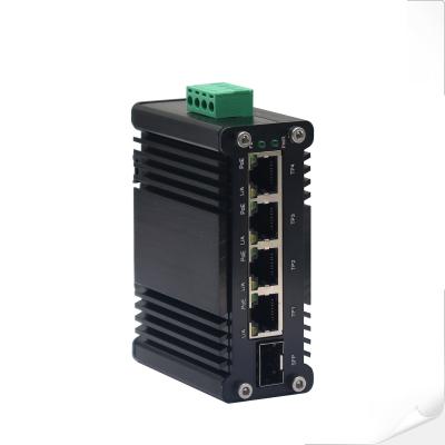 China Mini Industrial Switch Ethernet de 4 Puertos 10/100/1000T 802.3at PoE + 1 Puerto 100/1000X SFP con Entrada de 12~48VDC y Amplificador de Voltaje en venta