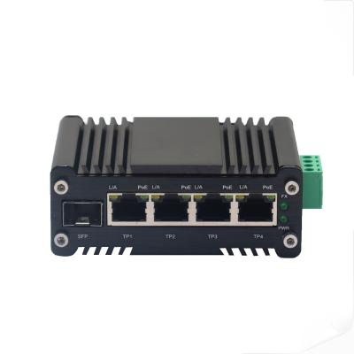 China Mini Industrial Switch Ethernet de 4 Puertos 10/100/1000T 802.3at PoE + 1 Puerto 100/1000X SFP con Entrada de 12~48VDC y Amplificador de Voltaje en venta