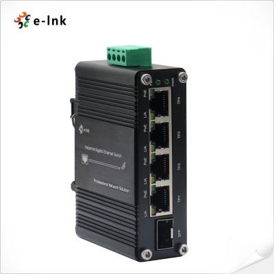 Китай Миниатюрный промышленный 4-портовый коммутатор Ethernet 10/100/1000T 802.3at PoE + 1-портовый 100/1000X SFP с входным напряжением 12~48 В постоянного тока и повышающим преобразователем напряжения продается