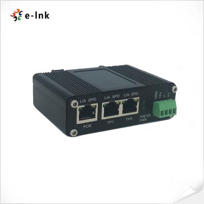 China Industrial IEEE802.3af/at PoE Splitter with 2-port switch function, output voltage 12VDC with Distance up to 100 meters for sale