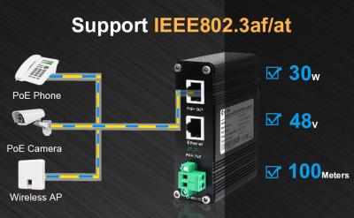 China 12~48V DC Power Input Industrial Gigabit PoE+ Injector Support IEEE802.3at Power over Ethernet (PoE+) Power Sourcing Equipment for sale