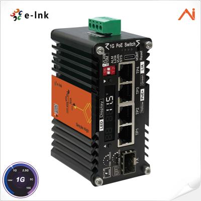China 4-Port 10/100/1000Base-T IEEE802.3at PoE+ 30W to 1-Port 100/1000BASE-X 
Mini Industrial AI Smart Managed PoE+ Ethernet Switch with Voltage Booster for sale